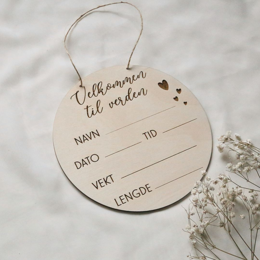 VELKOMMEN TIL VERDEN fødselsskilt / Milestone - milepæl 16,5cm ...